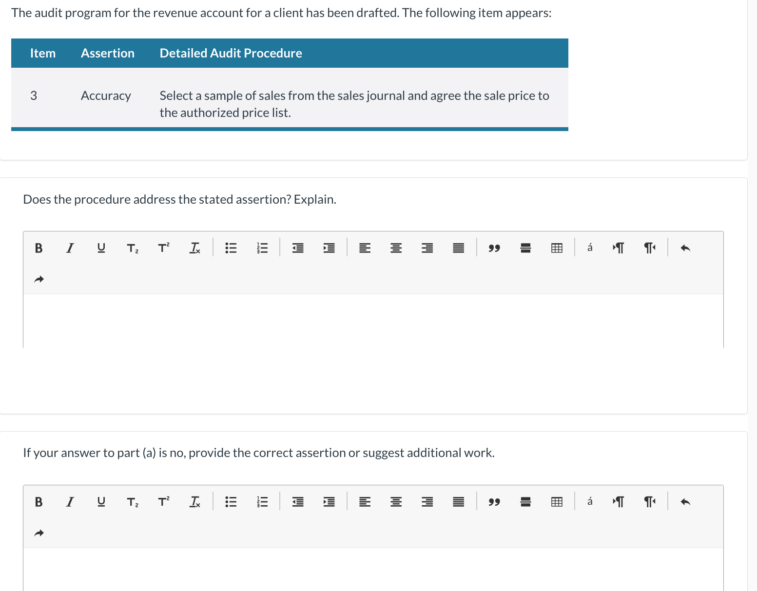 Solved The audit program for the revenue account for a | Chegg.com
