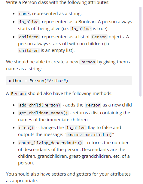 Solved Write a Person class with the following attributes: | Chegg.com
