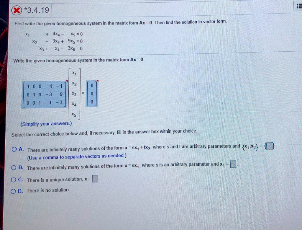 Solved X *3.4.19 First write the given homogeneous system in | Chegg.com