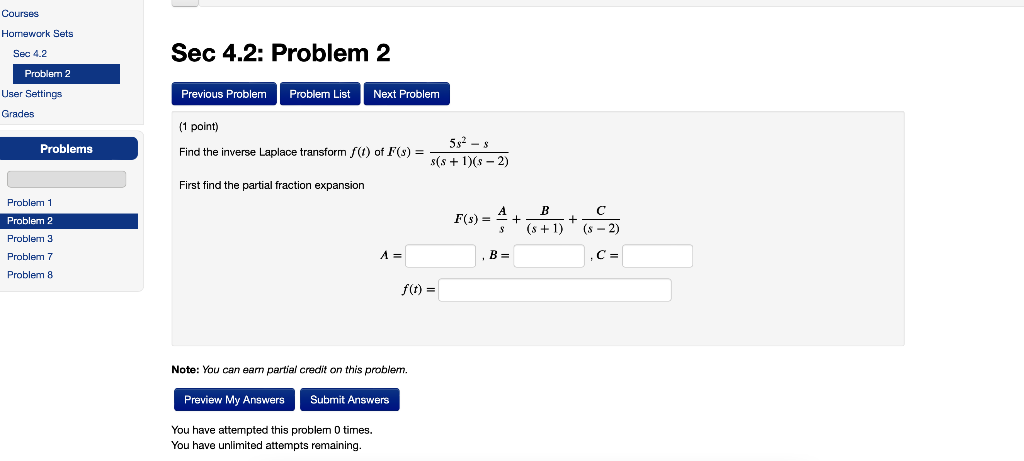Solved Courses Homework Sets Sec 4.2 Sec 4.2: Problem 2 | Chegg.com