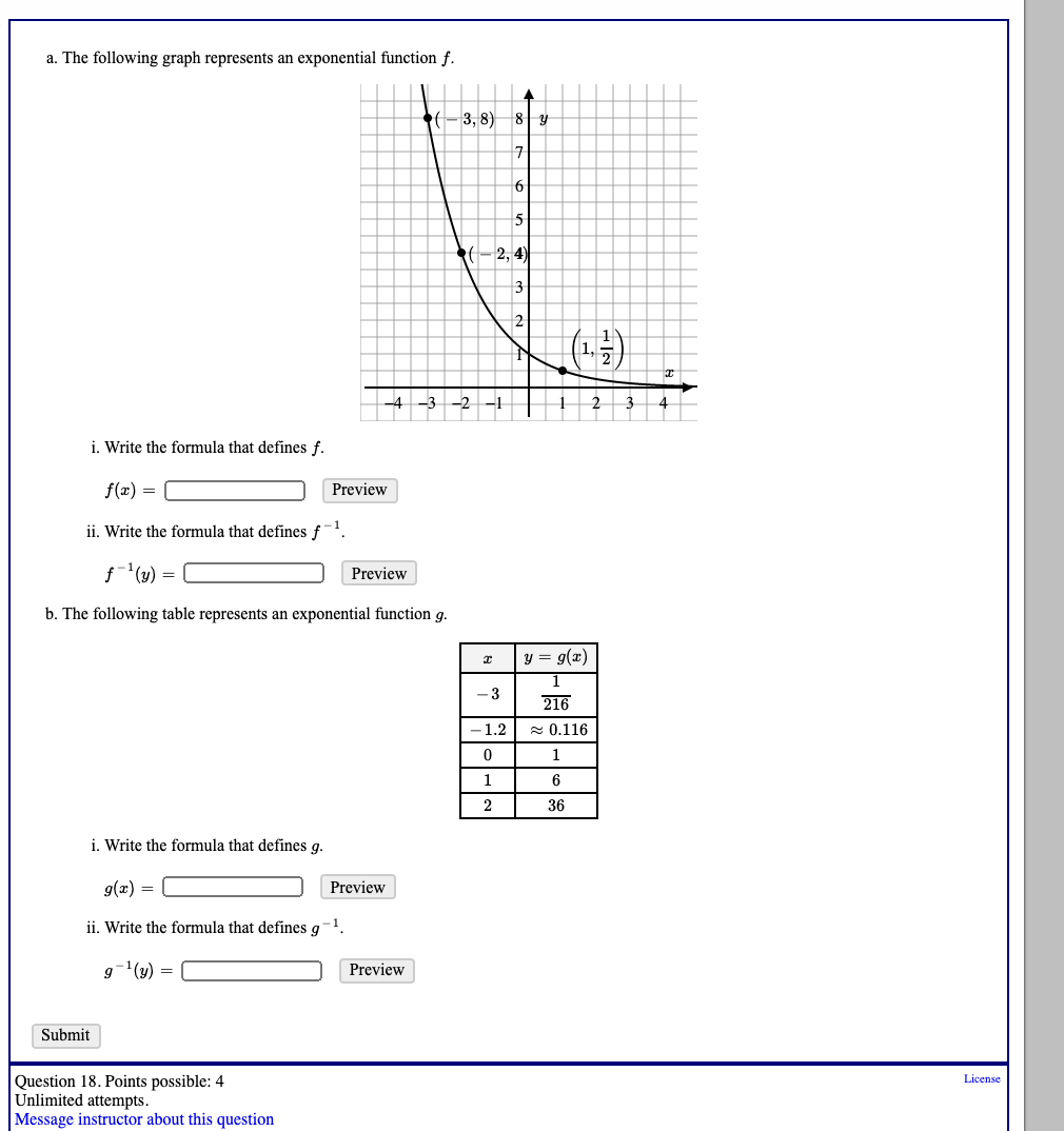 Solved a. The following graph represents an exponential | Chegg.com