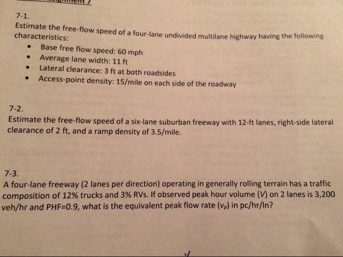 Solved 7-1. Estimate the free-flow speed of a four-lane | Chegg.com