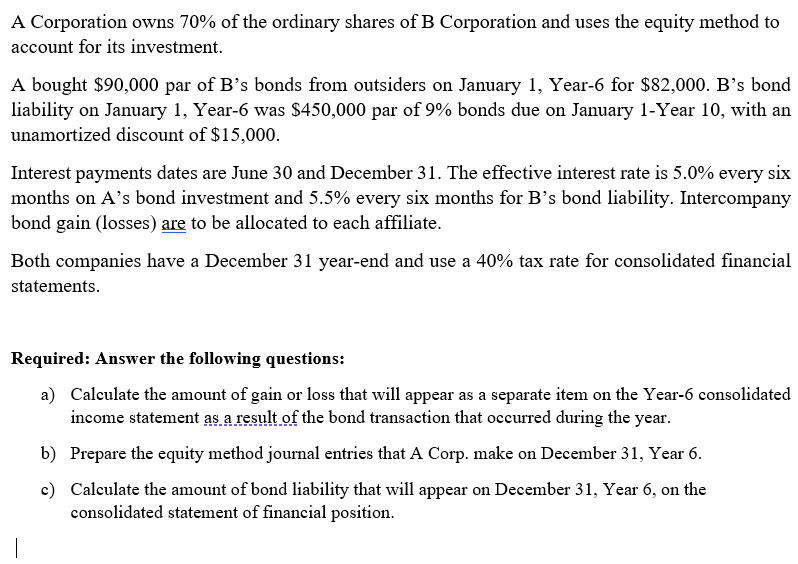 Solved A Corporation owns 70% ﻿of the ordinary shares of B | Chegg.com
