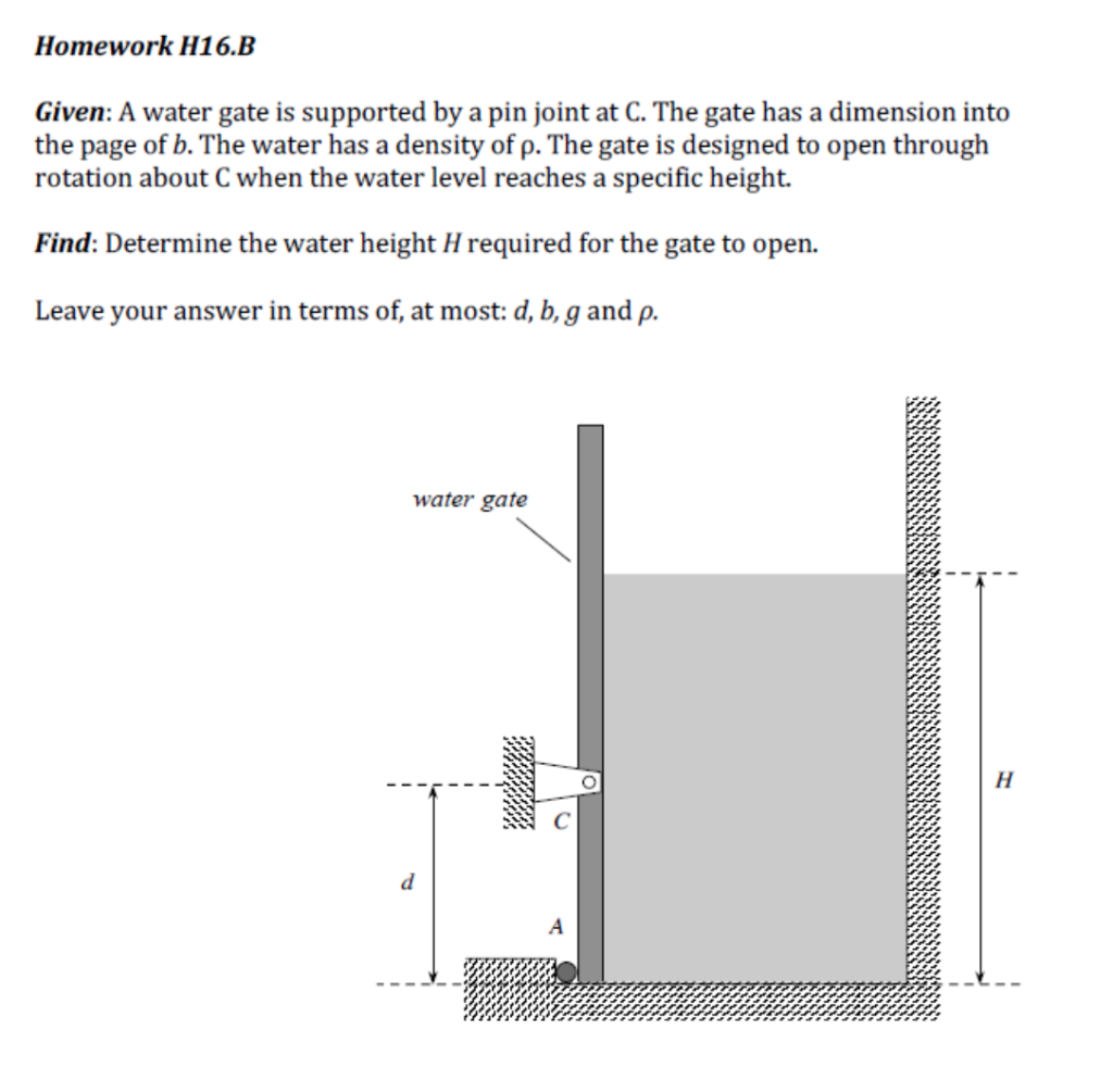 Solved Homework H16.B Given: A water gate is supported by a | Chegg.com