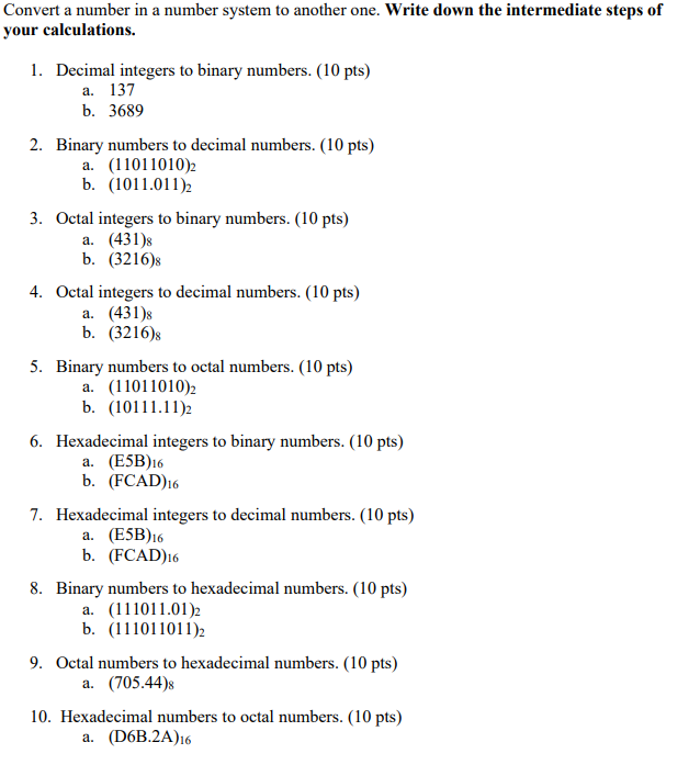 Solved Convert a number in a number system to another one. | Chegg.com