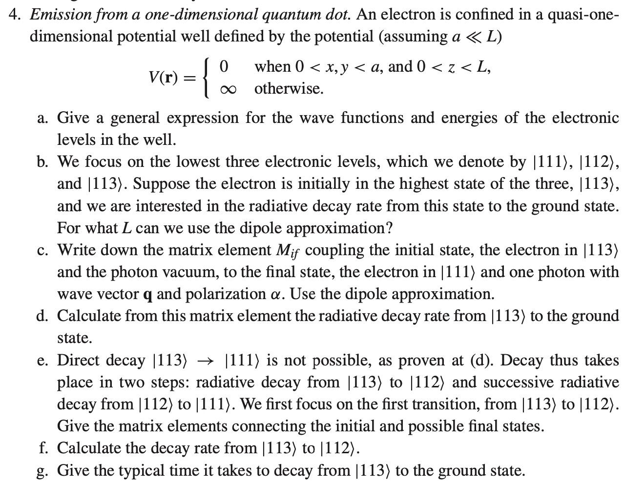 Solved 4. Emission from a one-dimensional quantum dot. An | Chegg.com