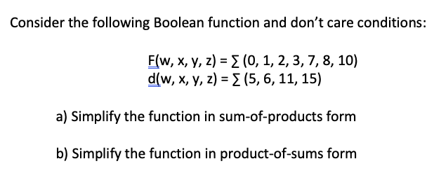 Solved Consider the following Boolean function and don't | Chegg.com