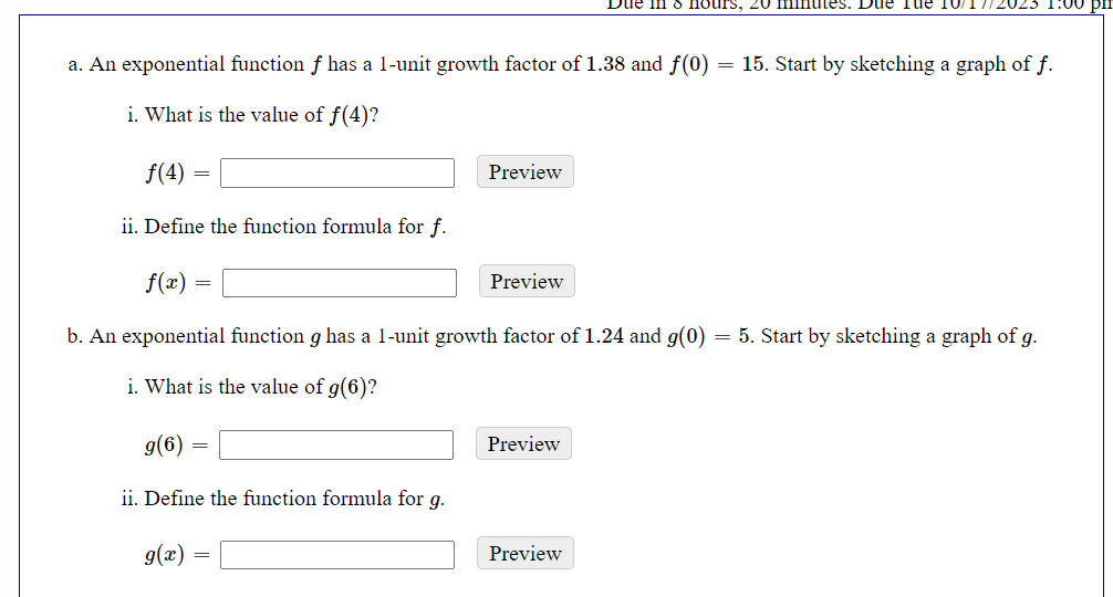 Solved a. An exponential function f has a 1 -unit growth | Chegg.com