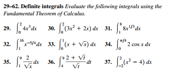 Solved 29-62. Definite integrals Evaluate the following | Chegg.com