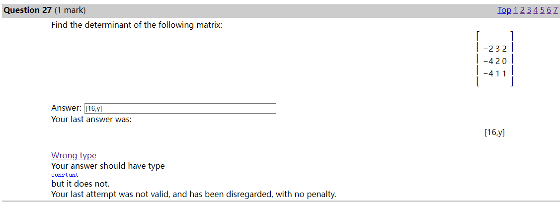 Solved Top 1234567 Question 27 (1 mark) Find the determinant | Chegg.com