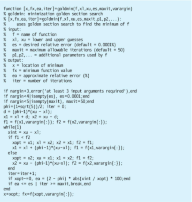 Solved % function (x,fx, ea, iter]-goldnin(f,x1, xu,es, | Chegg.com