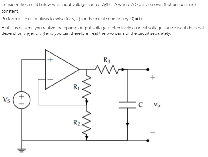 Solved Consider The Circuit Below With Input Voltage Source