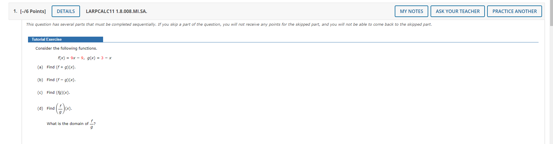 Solved Consider the following functions. f(x)=9x−9,g(x)=3− | Chegg.com