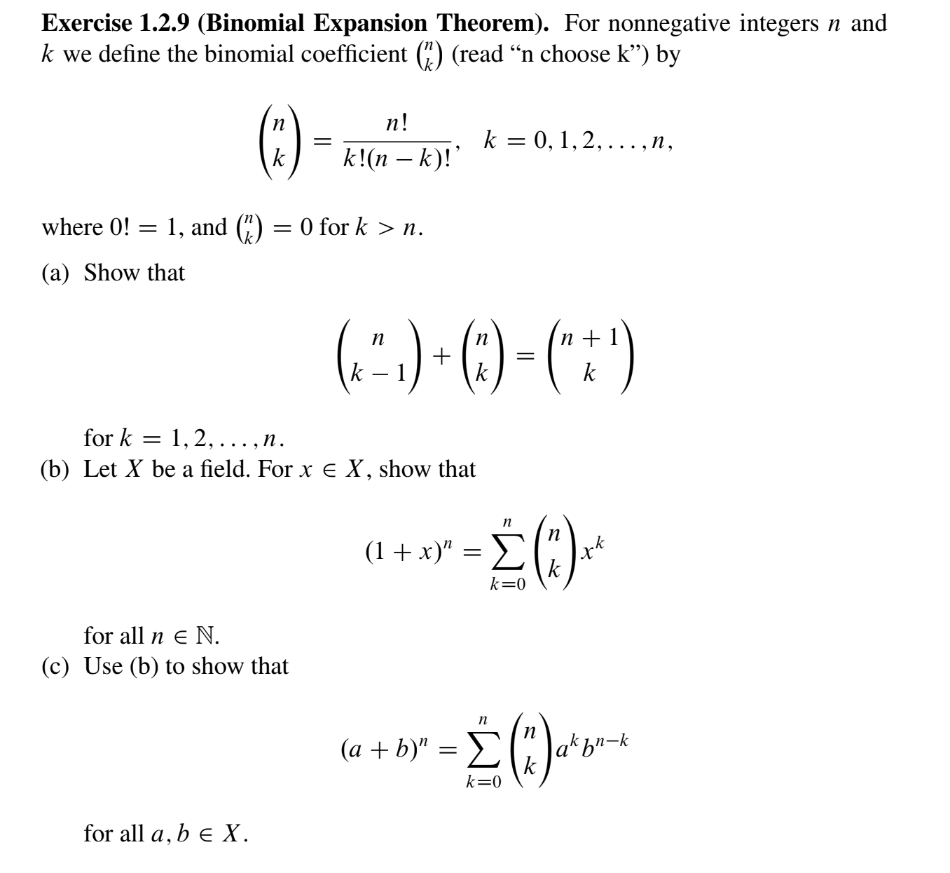 Solved Exercise 1.2.9 (Binomial Expansion Theorem). ﻿For | Chegg.com