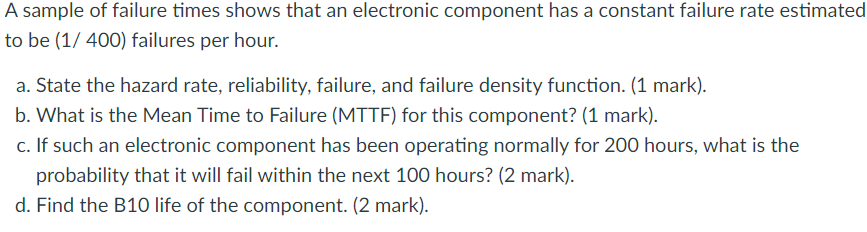 Solved A sample of failure times shows that an electronic | Chegg.com