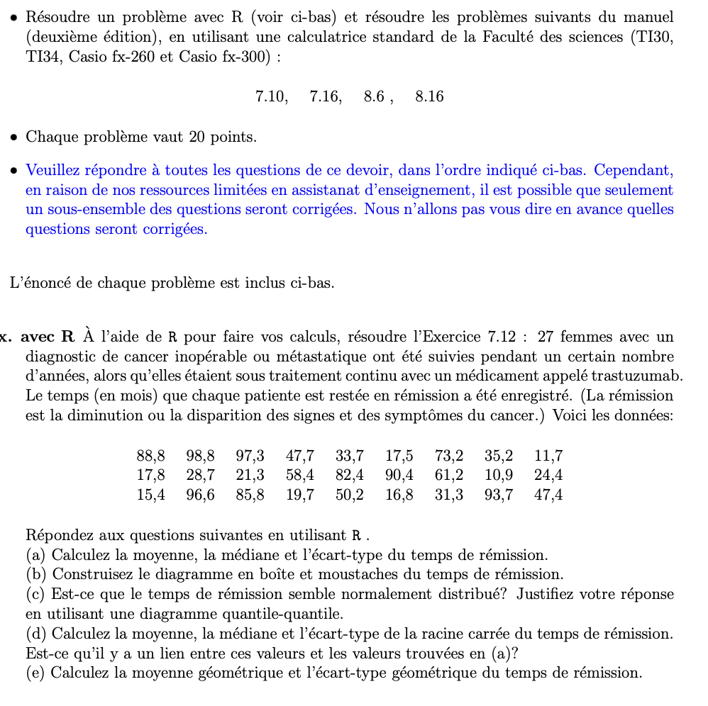 Solved - Résoudre un problème avec R (voir ci-bas) et | Chegg.com