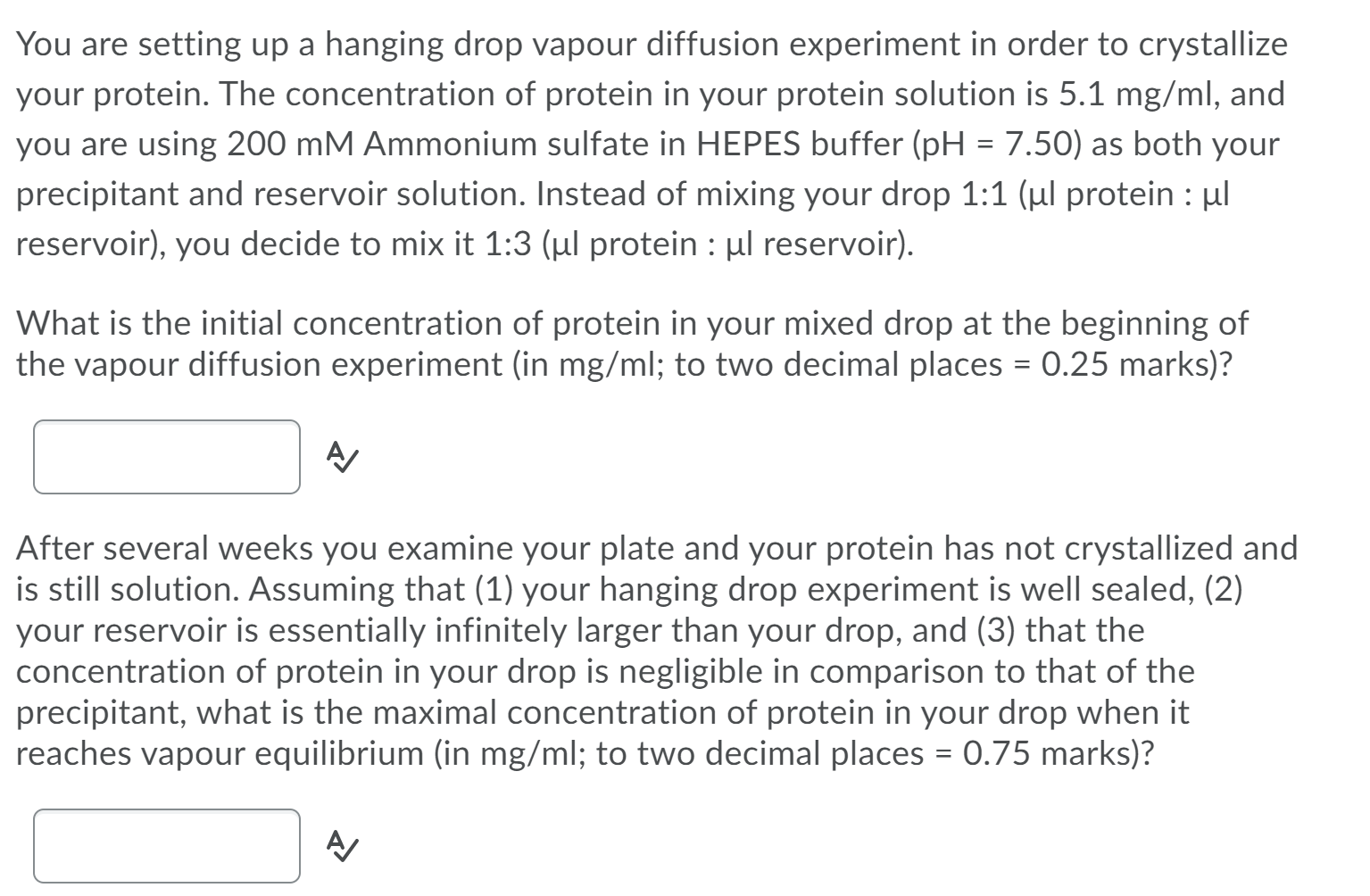 Solved You are setting up a hanging drop vapour diffusion | Chegg.com