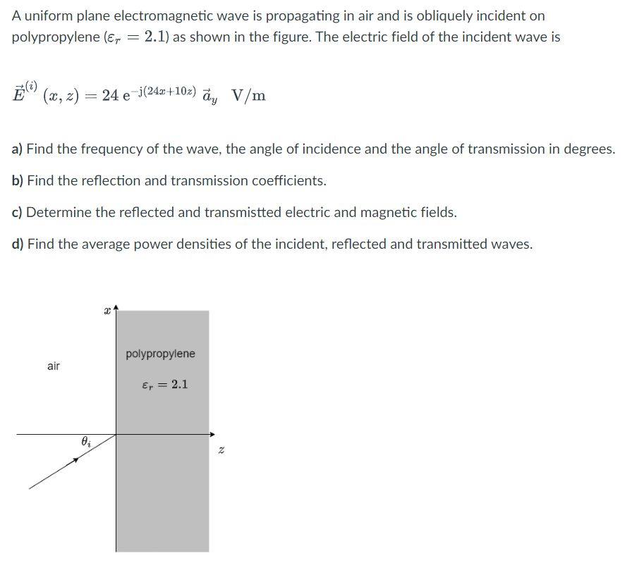 Solved A uniform plane electromagnetic wave is propagating | Chegg.com