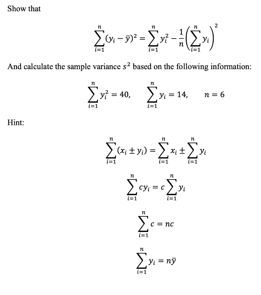 Solved Show that n n m 2 Σου - - Σ - (Σ») (: - y)2 = yž n 1 | Chegg.com