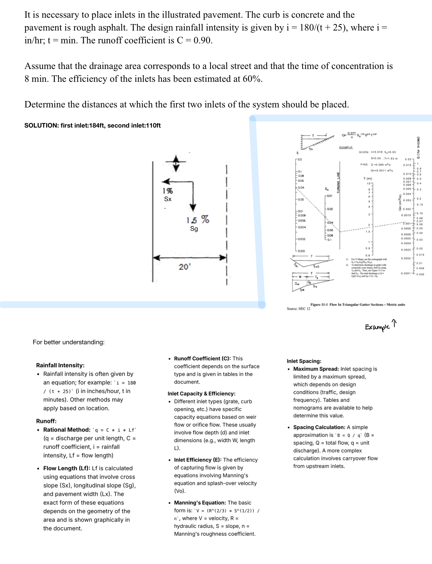 Solved pavement is rough asphalt. The design rainfall | Chegg.com