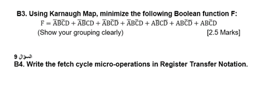 Solved B3. Using Karnaugh Map, minimize the following | Chegg.com