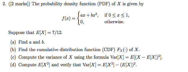 Solved 2. (2 marks]) The probability density function (PDF) | Chegg.com