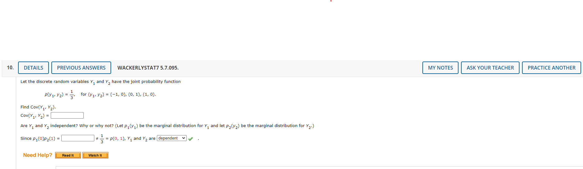 Solved Let the discrete random variables Y1 and Y2 have the | Chegg.com