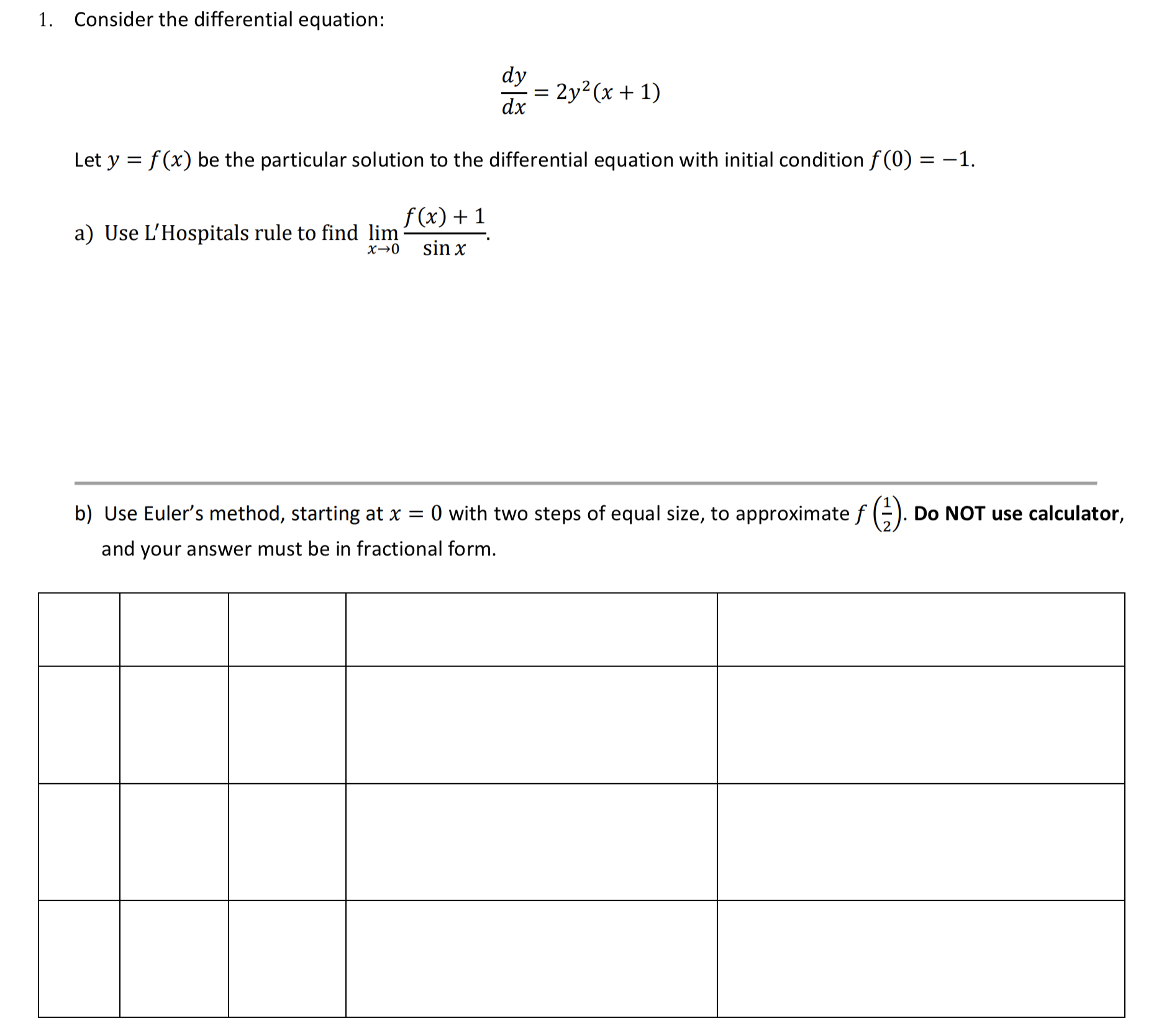 Solved 1. Consider the differential equation: dxdy=2y2(x+1) | Chegg.com