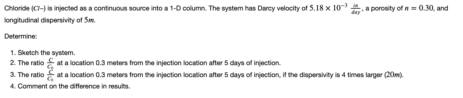 Solved Chloride (Cl−) is injected as a continuous source | Chegg.com