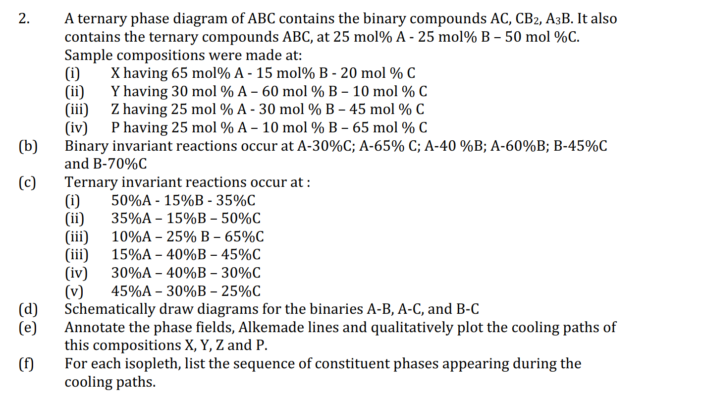 Solved 2. A ternary phase diagram of ABC contains the binary | Chegg.com