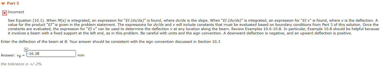 Solved P10.034 (Multistep) Part 1 Correct For the beam and | Chegg.com