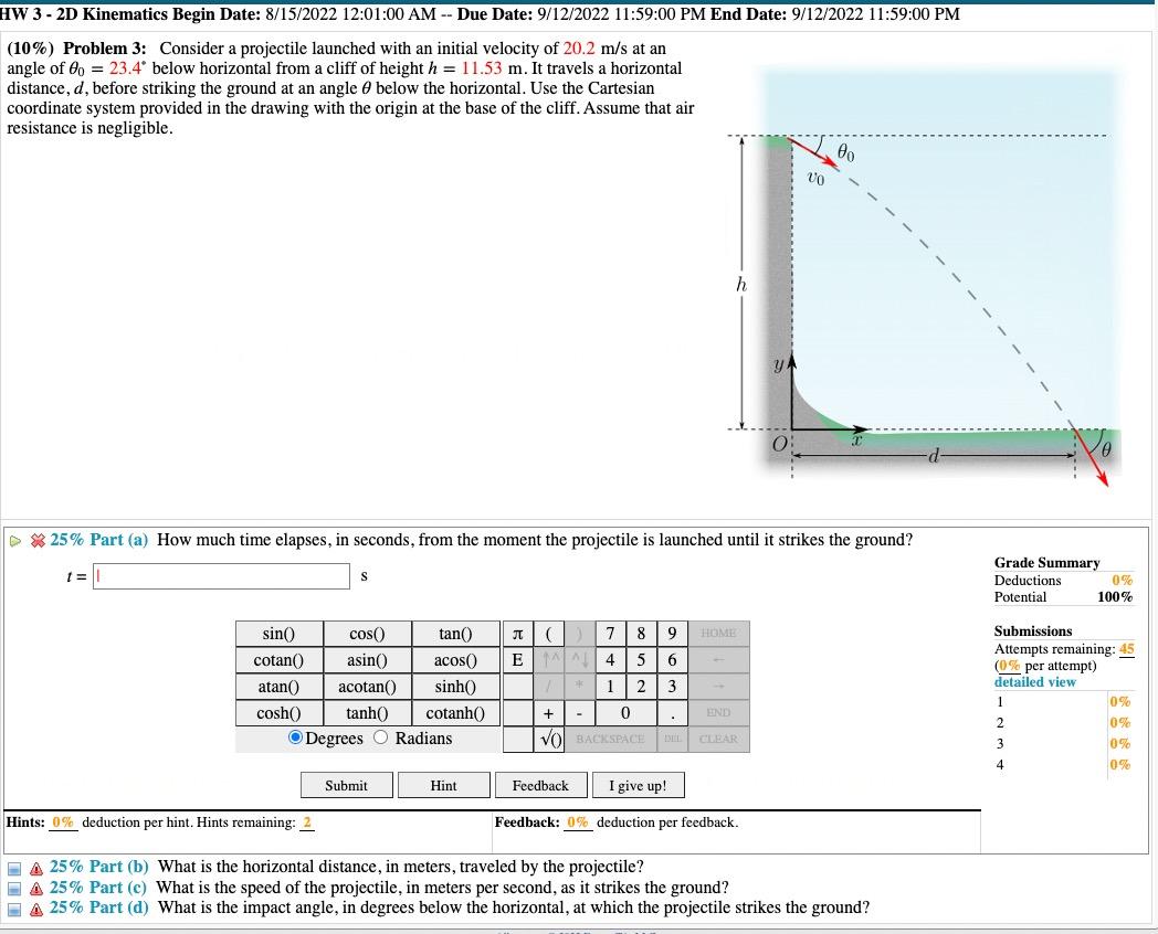 Solved (10\%) Problem 3: Consider a projectile launched with | Chegg.com