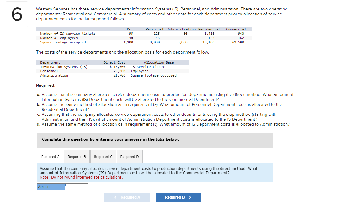 Solved Western Services has three service departments: | Chegg.com
