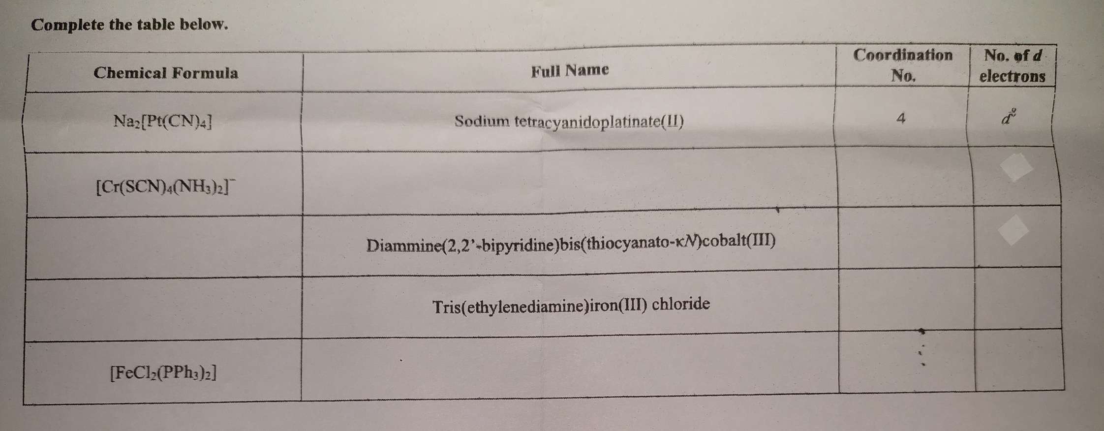 Solved Fill out the missing information on the table. | Chegg.com