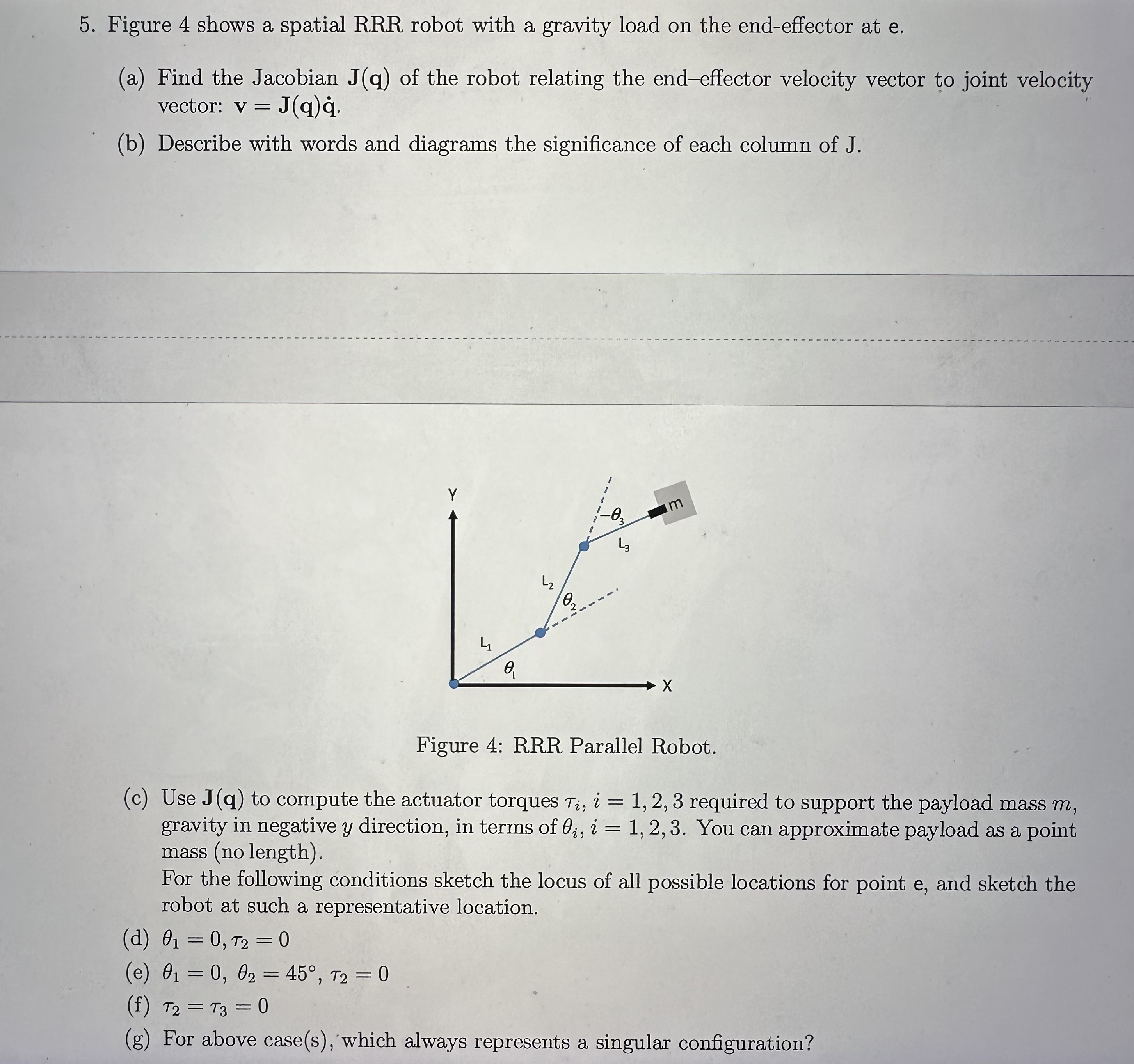 Solved 5. Figure 4 shows a spatial RRR robot with a gravity | Chegg.com
