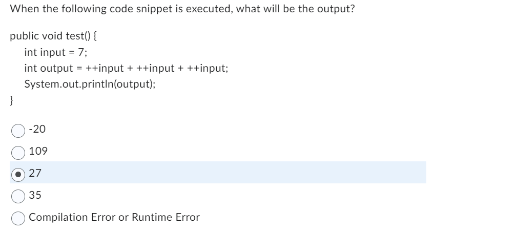 Solved When the following code snippet is executed, what | Chegg.com