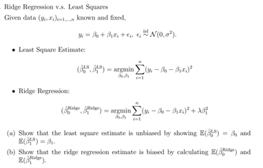 Solved Ridge Regression v.s. ﻿Least SquaresGiven data | Chegg.com