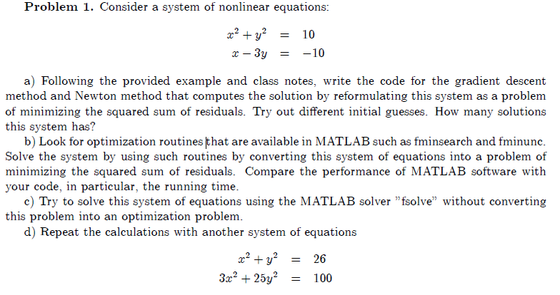 Solved Problem 1. Consider a system of nonlinear equations: | Chegg.com
