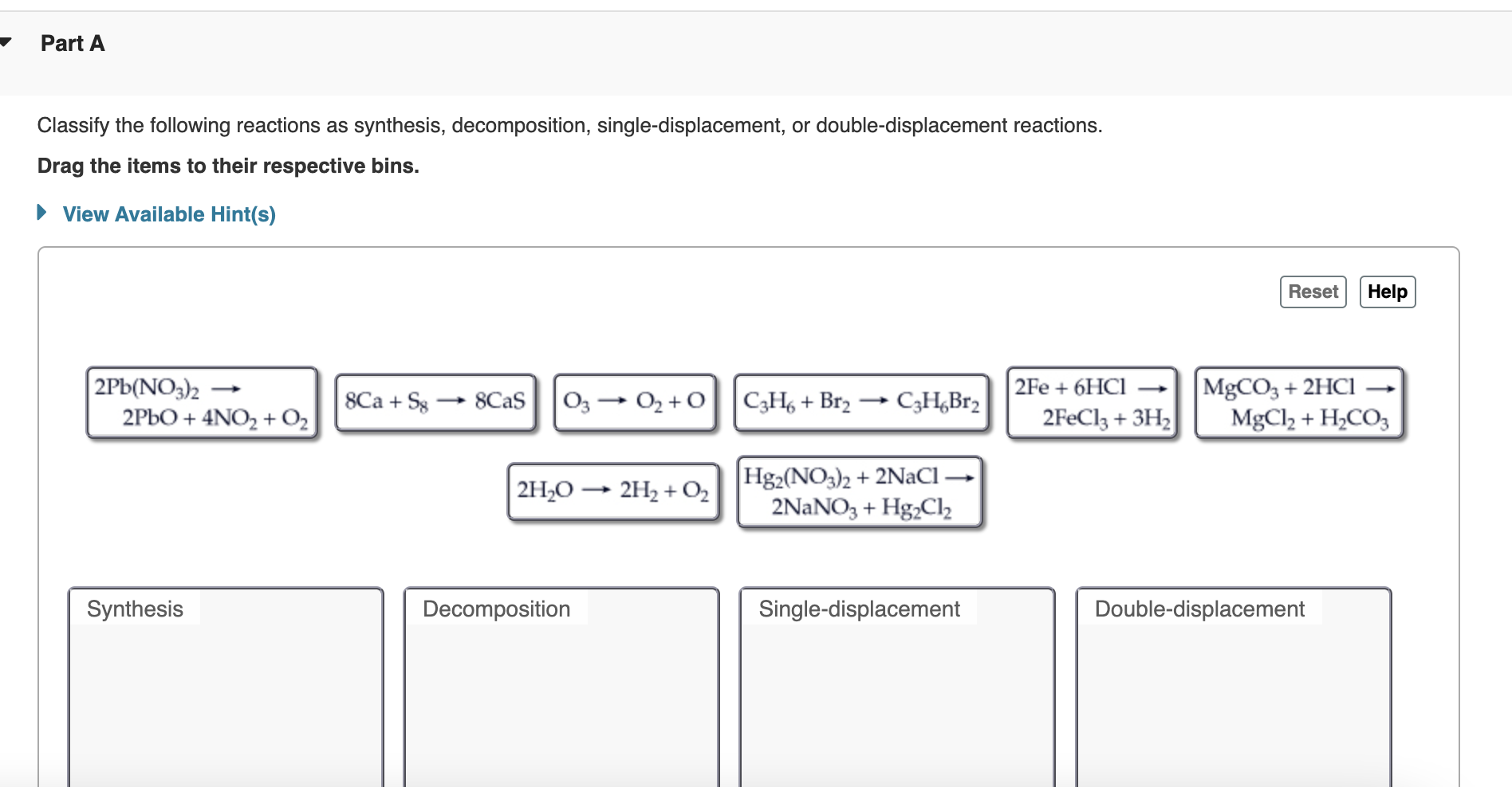 Solved Classify the following reactions as synthesis, | Chegg.com