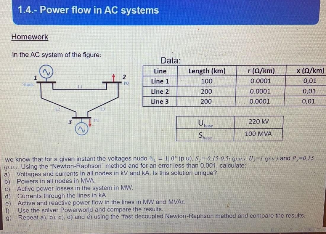Solved 1.4.- Power flow in AC systems Homework In the AC | Chegg.com
