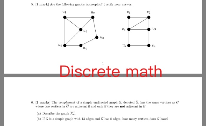 Solved 5 I Mark Are The Following Graphs Isomorphic Chegg