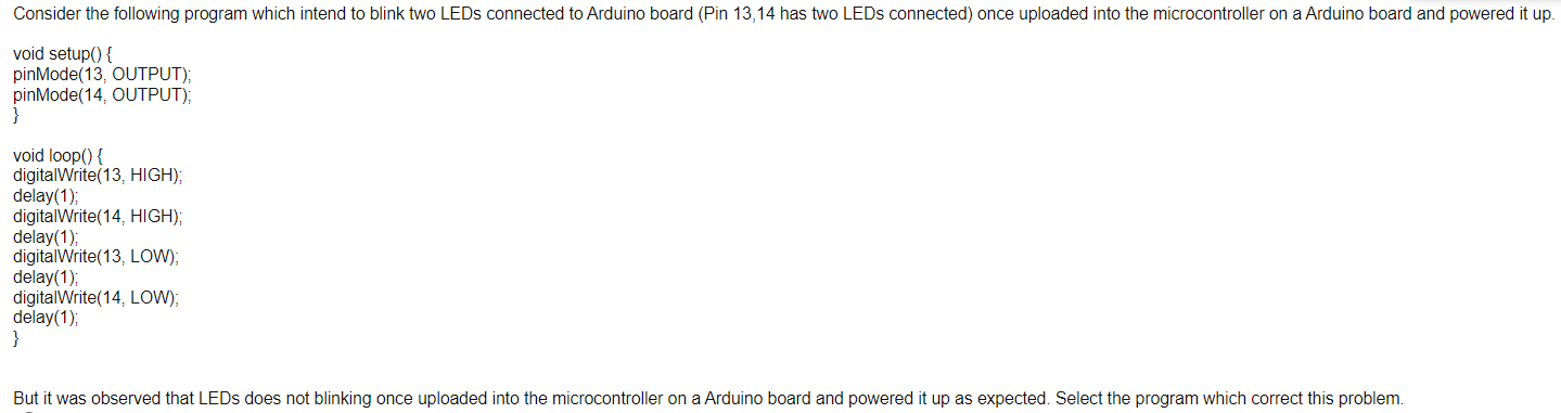 Solved Consider the following program which intend to blink | Chegg.com