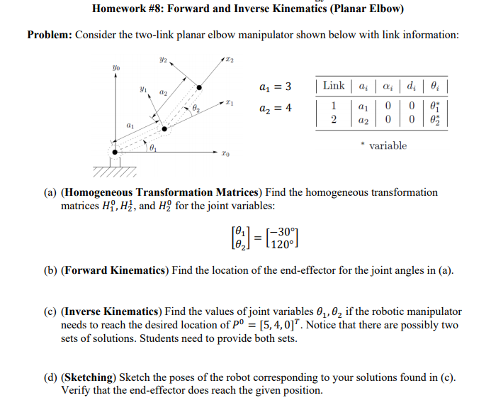 Solved Homework #8: Forward and Inverse Kinematics (Planar | Chegg.com