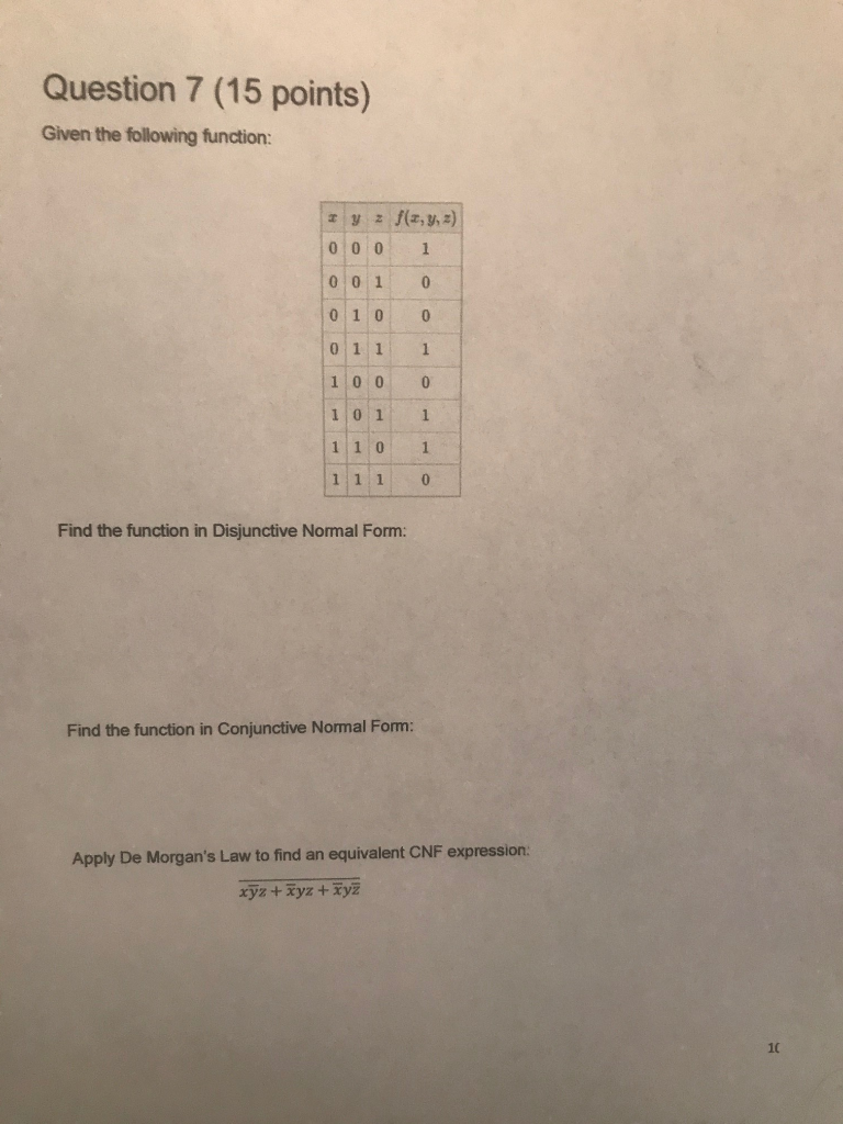 Solved Question 7 (15 points) Given the following function: | Chegg.com