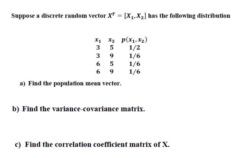 Solved Suppose a discrete random vector XT = [X ,X2] has the | Chegg.com