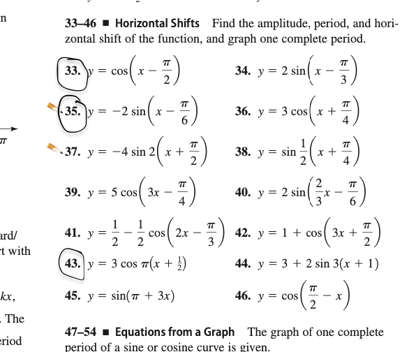 Solved 33-46 - Horizontal Shifts Find the amplitude, period, | Chegg.com