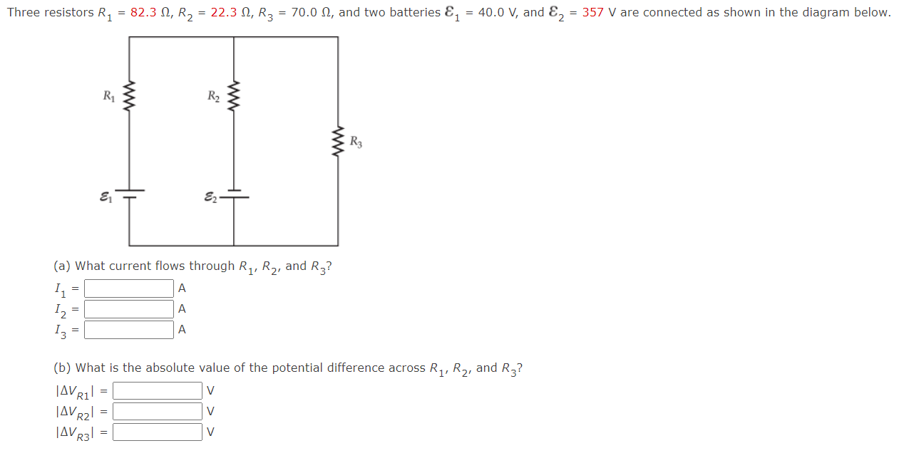 Solved Three resistors R1 = 82.3 Ω, R2 = 22.3 Ω, R3 = 70.0 | Chegg.com