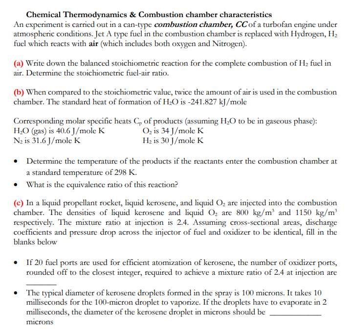 Solved Chemical Thermodynamics & Combustion chamber | Chegg.com