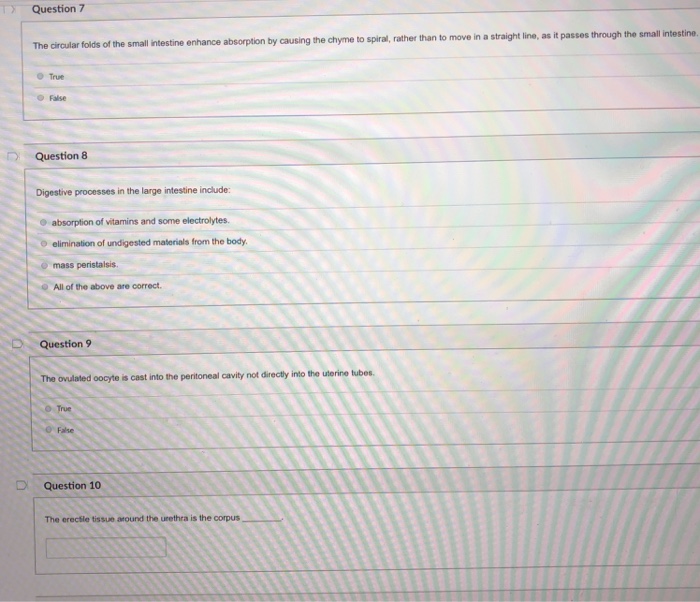 Solved Question 7 The circular folds of the small intestine | Chegg.com