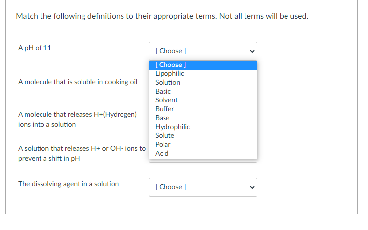 Solved Match the following definitions to their appropriate | Chegg.com